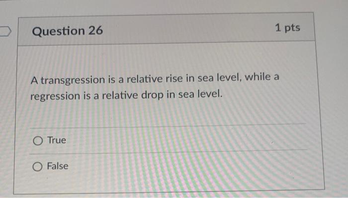Solved A transgression is a relative rise in sea level, | Chegg.com