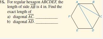 Solved B 15. For regular hexagon ABCDEF, the length of side | Chegg.com