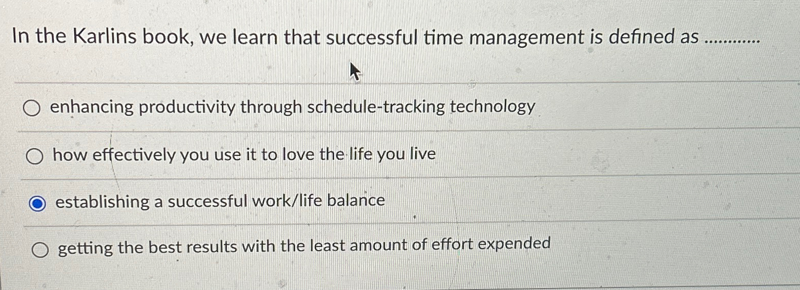 Solved In the Karlins book, we learn that successful time | Chegg.com