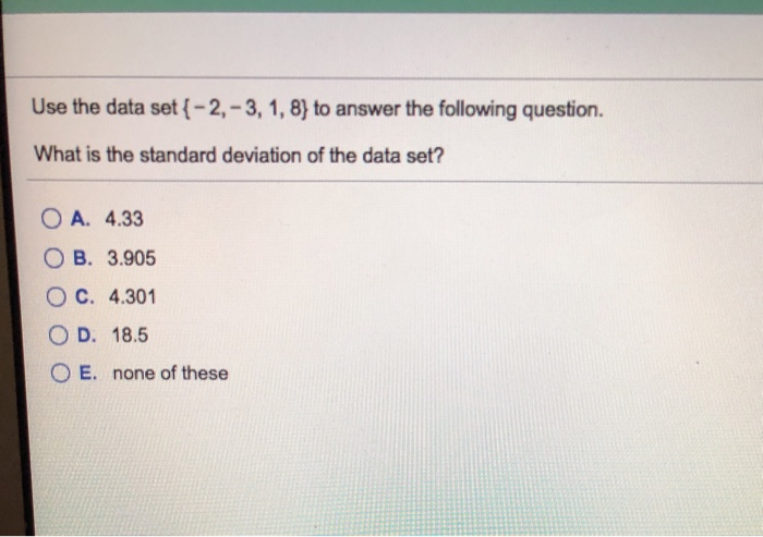 Solved Use the data set {-2, -3, 1, 8} to answer the | Chegg.com