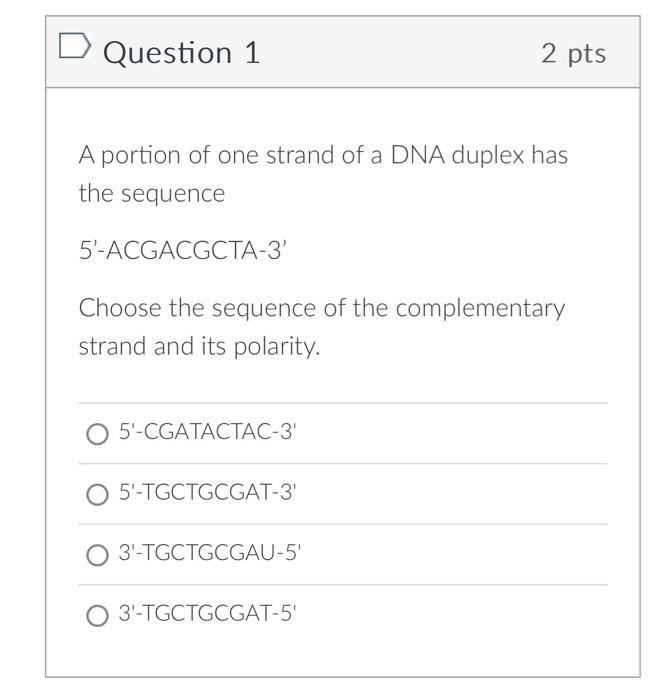 Solved Question 1 2pts A portion of one strand of a DNA | Chegg.com