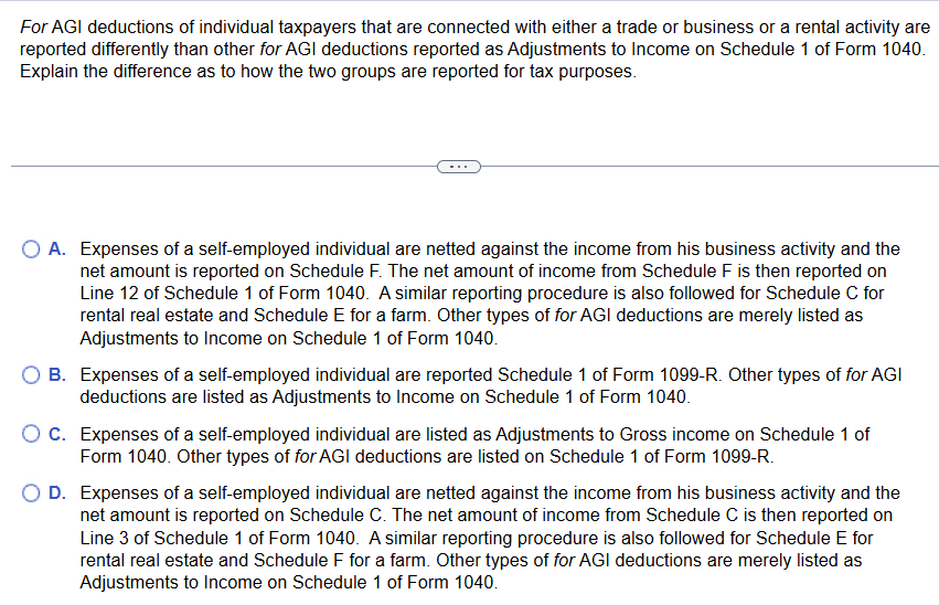 Solved For AGI deductions of individual taxpayers that are | Chegg.com