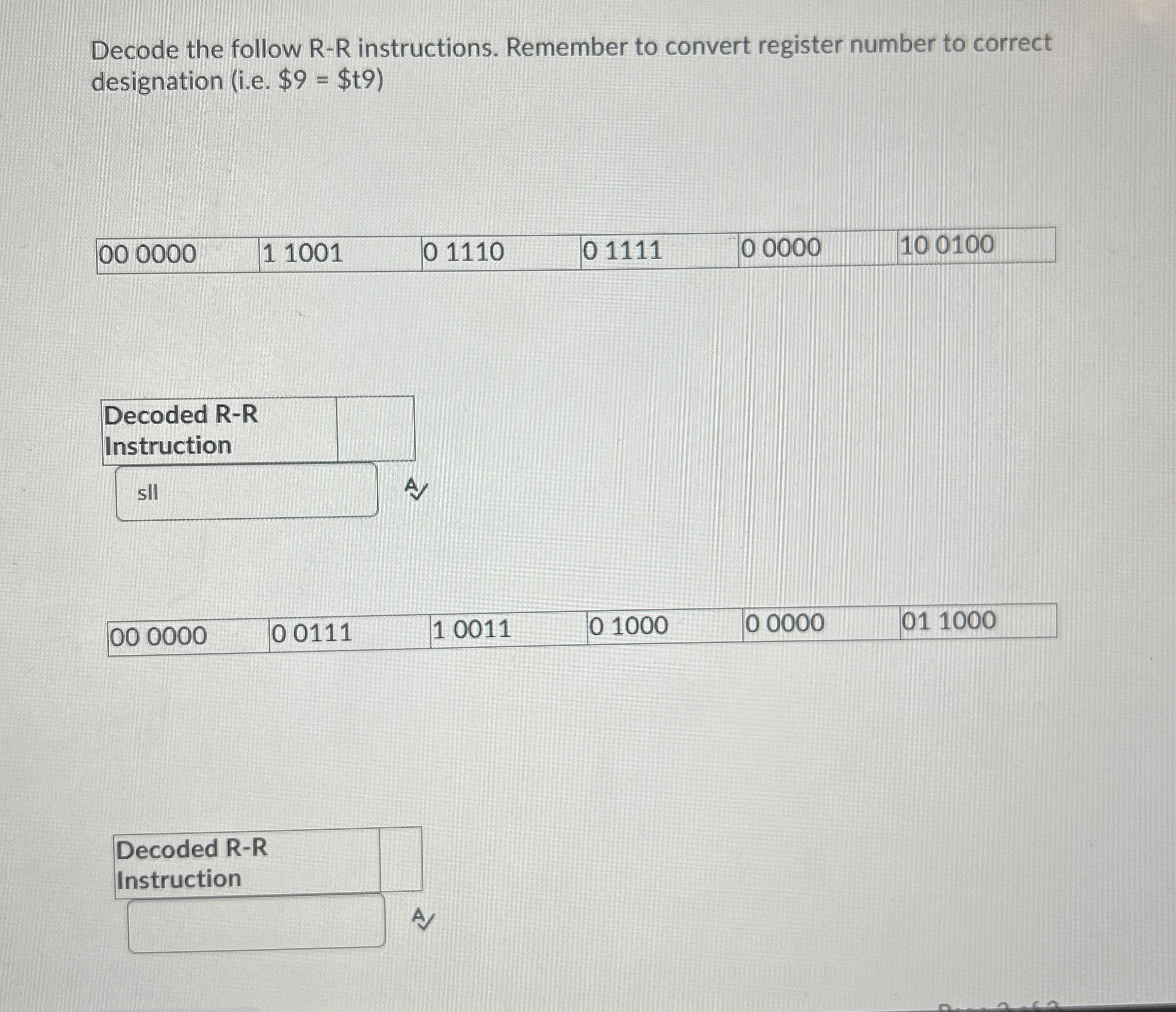 Solved Decode the follow R-R instructions. Remember to | Chegg.com