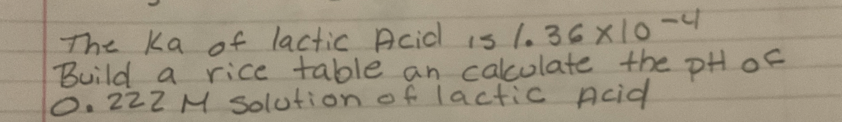 Solved The Ka of lactic Acid is 1.36×10-4 ﻿Build a rice | Chegg.com