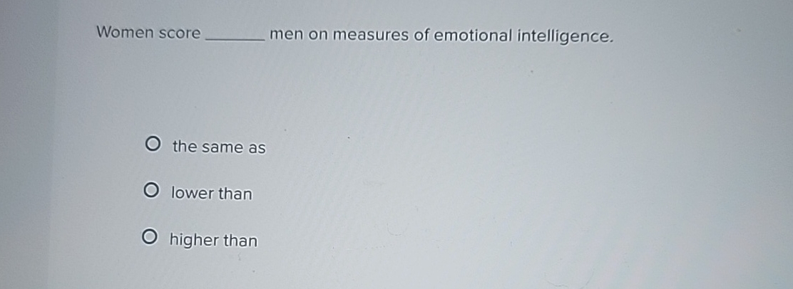 Solved Women score ﻿men on measures of emotional | Chegg.com