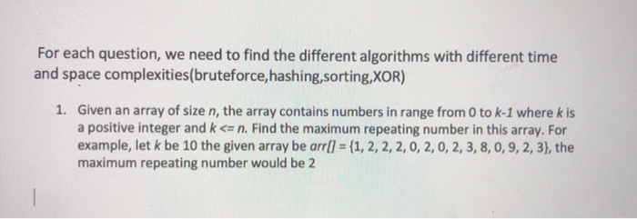 Solved For each question, we need to find the different | Chegg.com