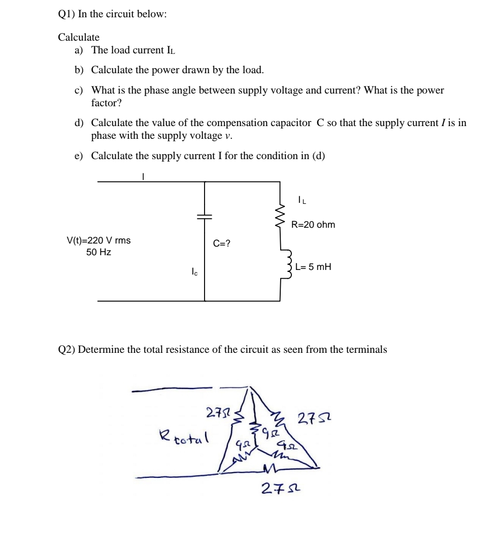 Solved Ql) ﻿In the circuit below:Calculatea) ﻿The load | Chegg.com