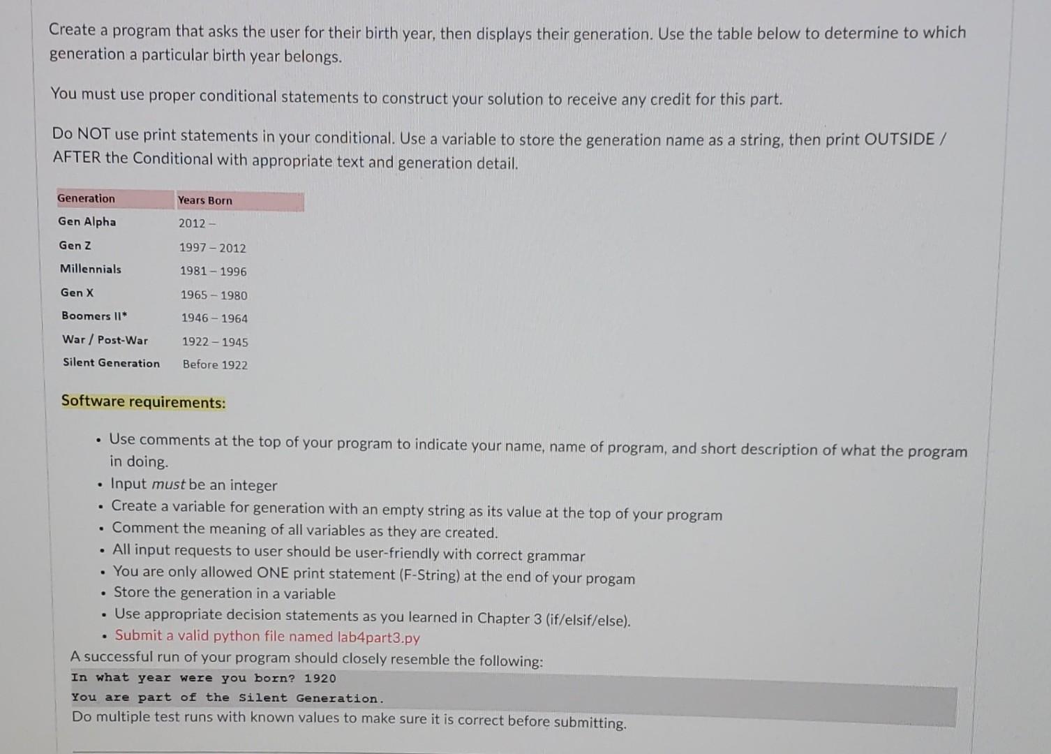 Solved Create a program that asks the user for their birth | Chegg.com