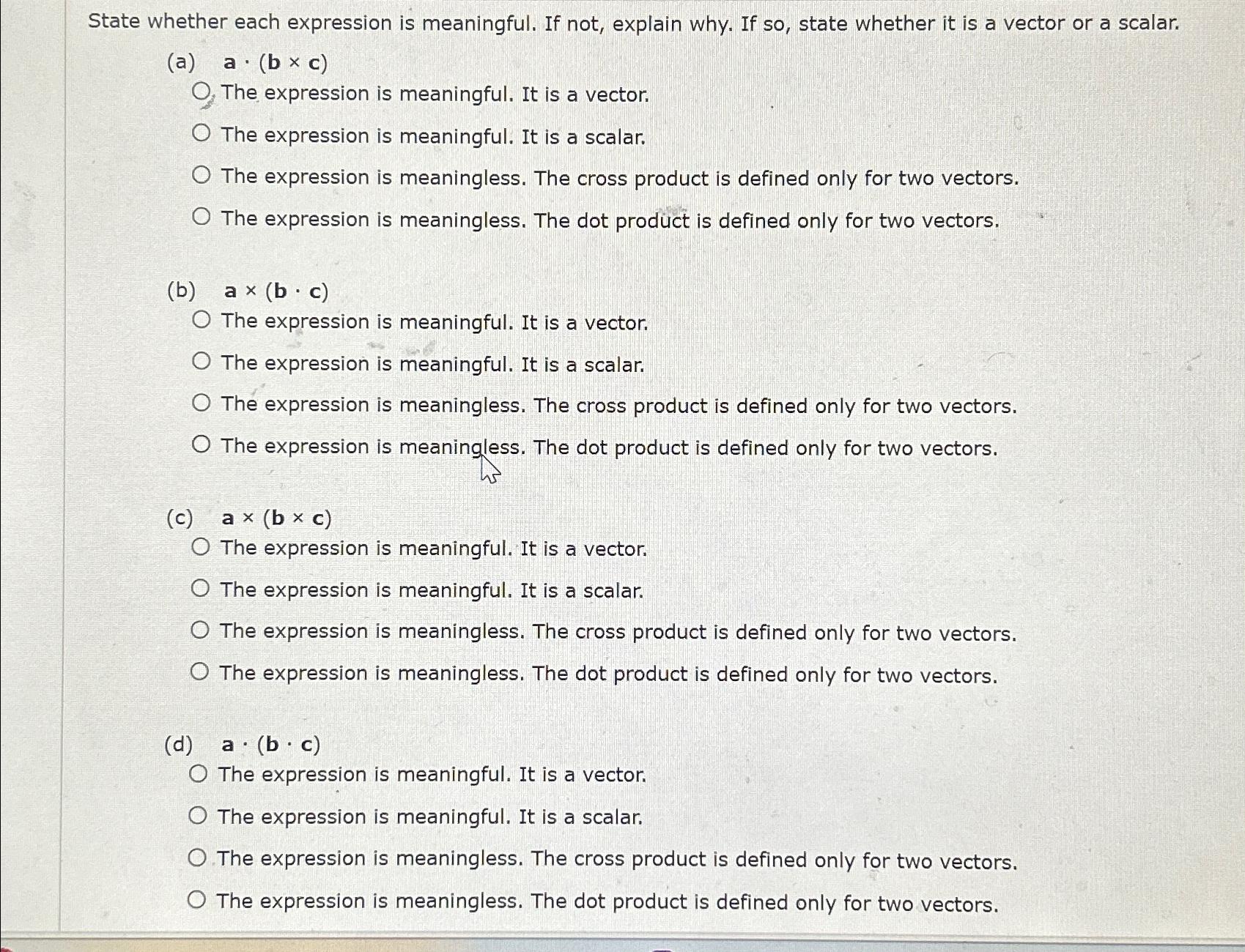 Solved State whether each expression is meaningful. If not, | Chegg.com