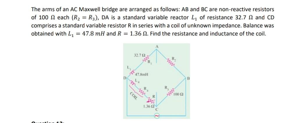 Solved The arms of an AC Maxwell bridge are arranged as | Chegg.com
