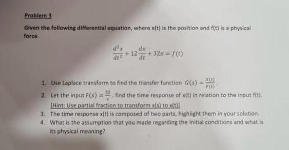 Problem 3Given the following differential equation, | Chegg.com