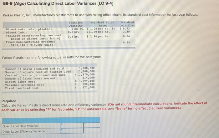 Solved E9-9 (Algo) Calculating Direct Labor Variances [LO | Chegg.com