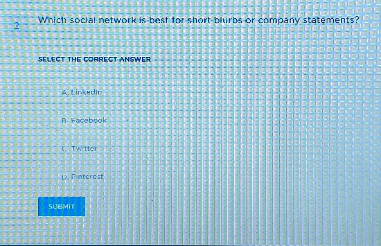 Solved 2Which social network is best for short blurbs or | Chegg.com