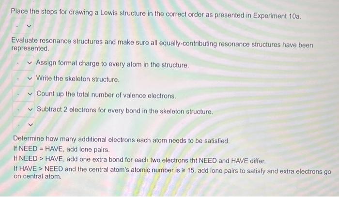 Solved Place the steps for drawing a Lewis structure in the | Chegg.com