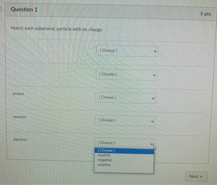 Solved Question 1 5 pts Match each subatomic particle with | Chegg.com