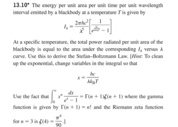 Solved 13.10* The energy per unit area per unit time per | Chegg.com