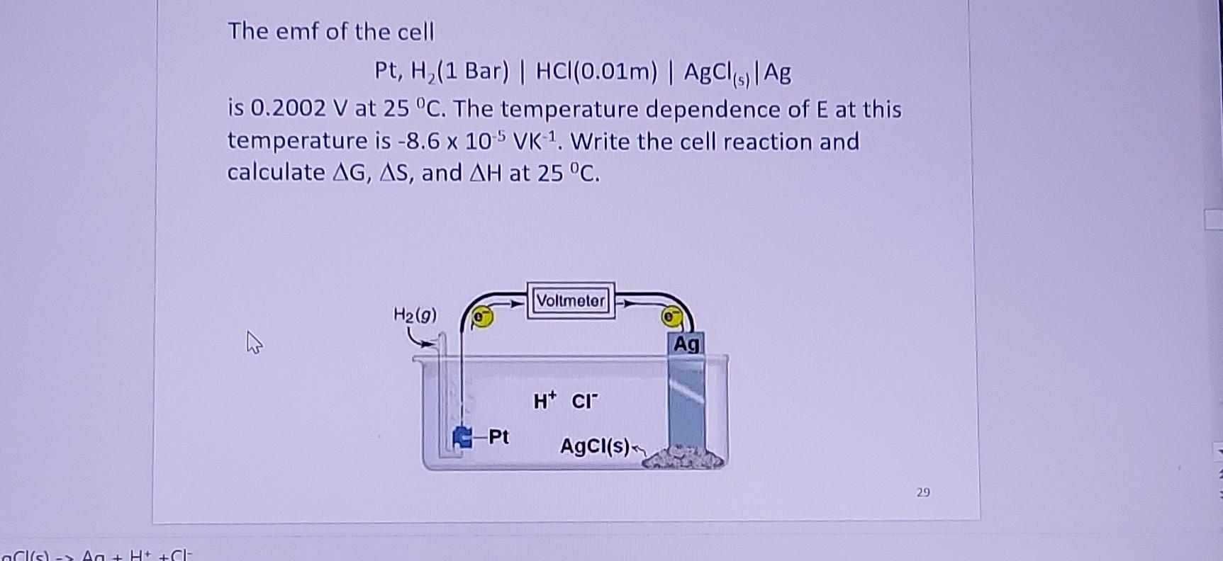 Solved The emf of the cell Pt,H2(1Bar)∣HCl(0.01 | Chegg.com