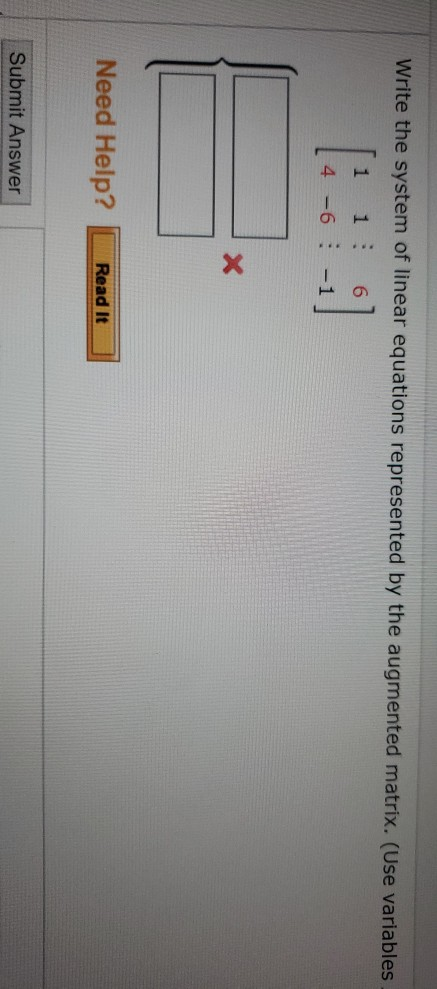 Solved Write the system of linear equations represented by | Chegg.com