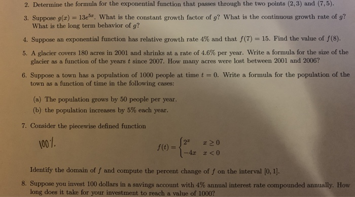 Solved 2. Determine the formula for the exponential function | Chegg.com
