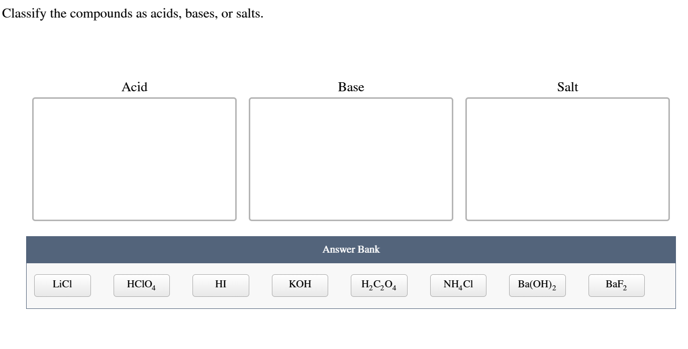 Solved Classify the compounds as acids, bases, or | Chegg.com