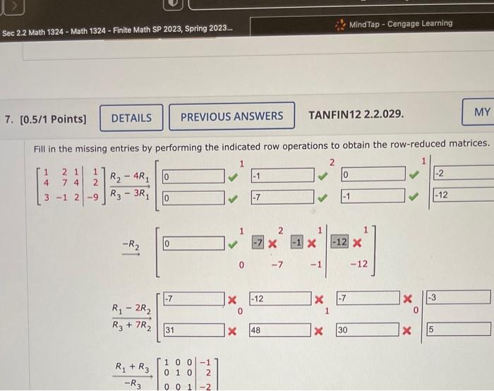 Solved Fill in the missing entries by performing the | Chegg.com