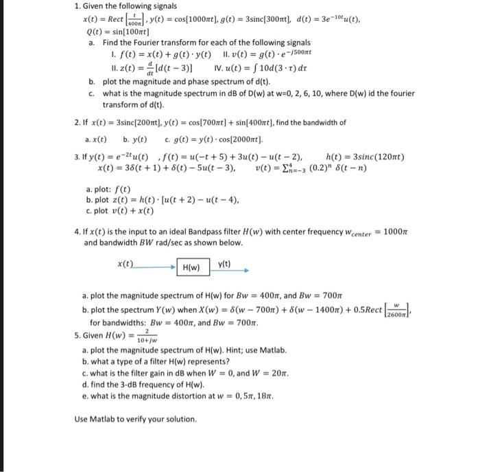 1. Given the following signals | Chegg.com