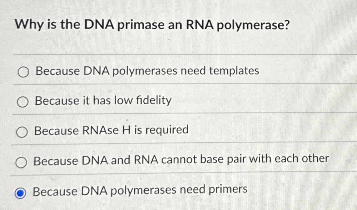 Solved Why is the DNA primase an RNA polymerase?Because DNA | Chegg.com