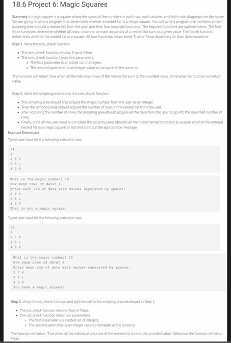 Solved 18.6 Project 6: Magic Squares Summary A magic square | Chegg.com