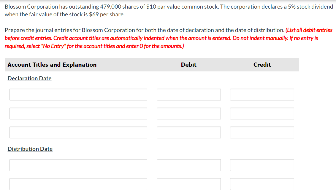 Solved Blossom Corporation has outstanding 479,000 ﻿shares | Chegg.com