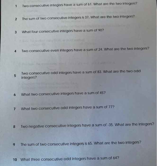 Solved 1 Two Consecutive Integers Have A Sum Of 61 What Are Chegg
