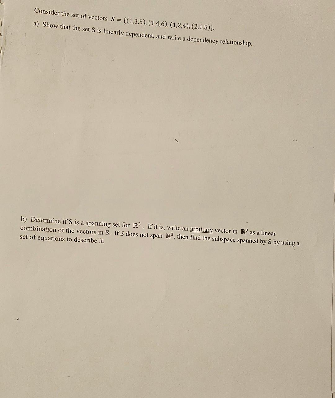Solved Consider the set of vectors | Chegg.com