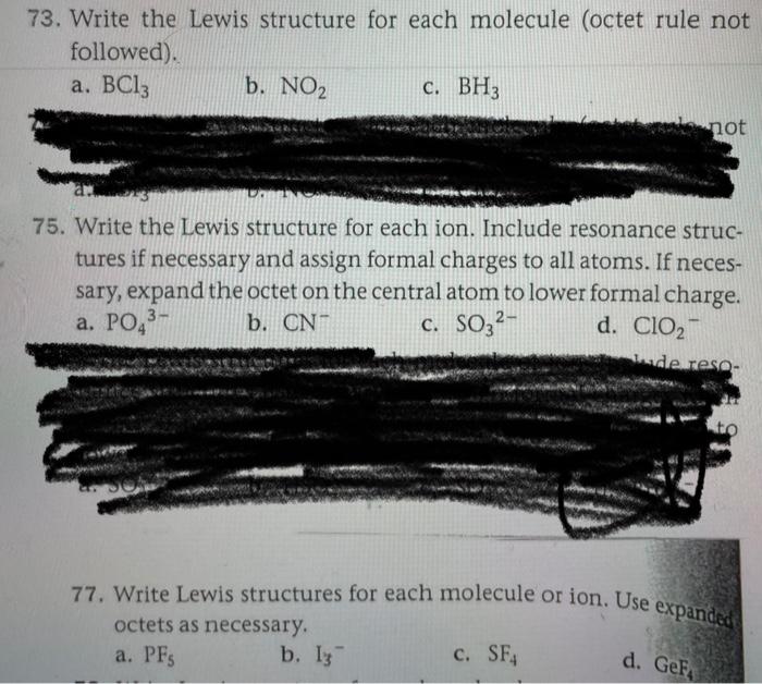 Solved 73. Write the Lewis structure for each molecule | Chegg.com