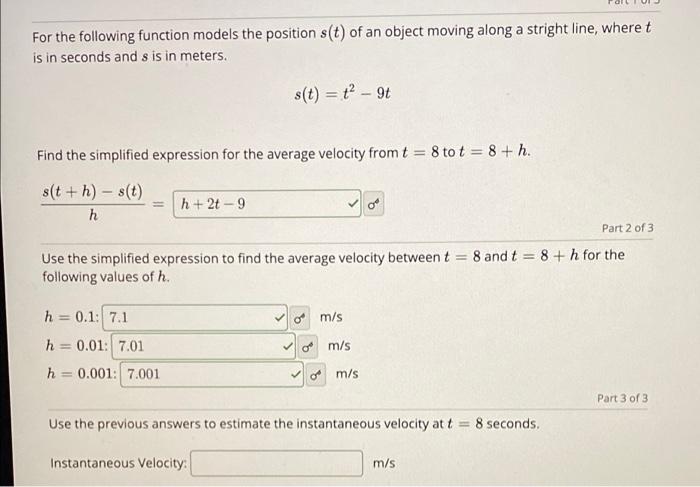 Solved S For the following function models the position s(t) | Chegg.com