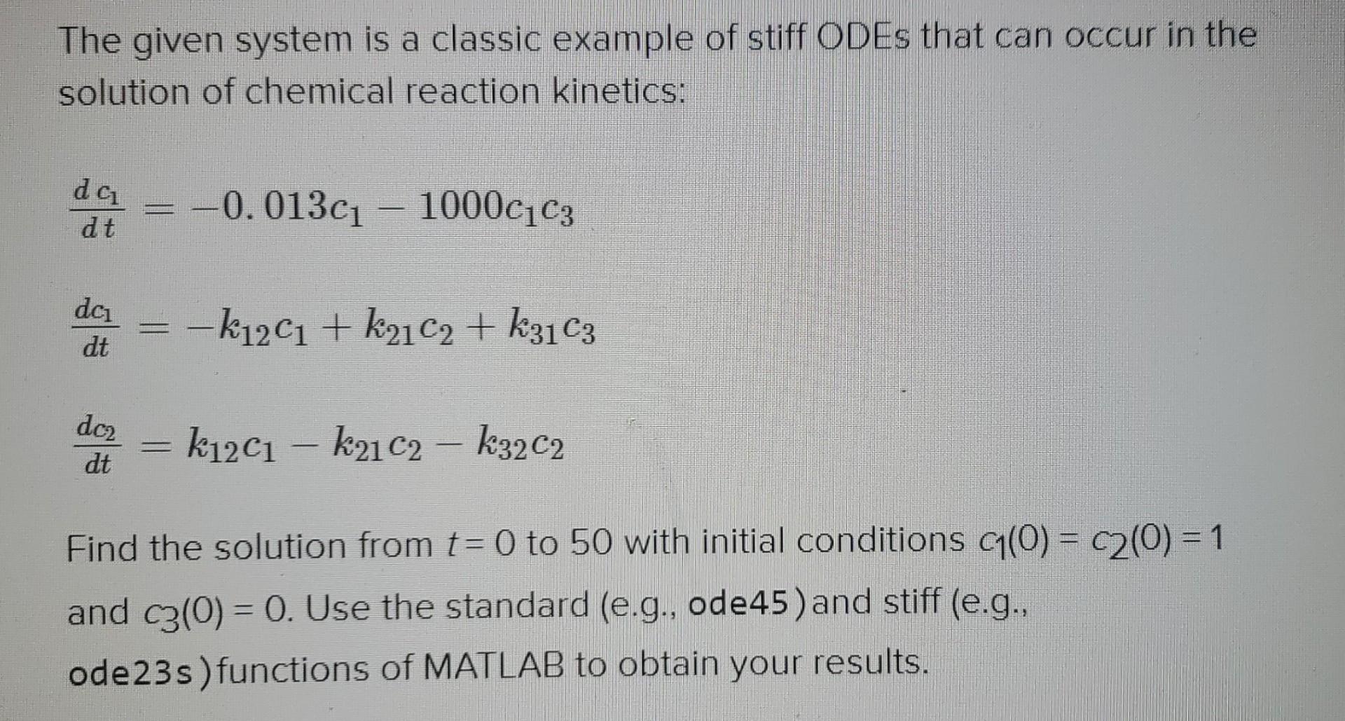 Solved The given system is a classic example of stiff ODEs | Chegg.com