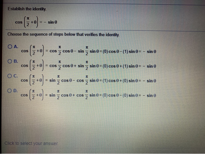 Solved Establish the identity. Choose the sequence of steps | Chegg.com