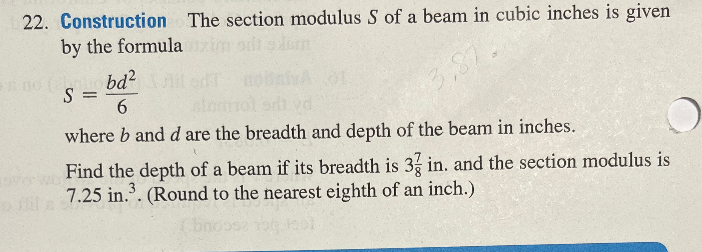 Solved Construction The section modulus S ﻿of a beam in | Chegg.com
