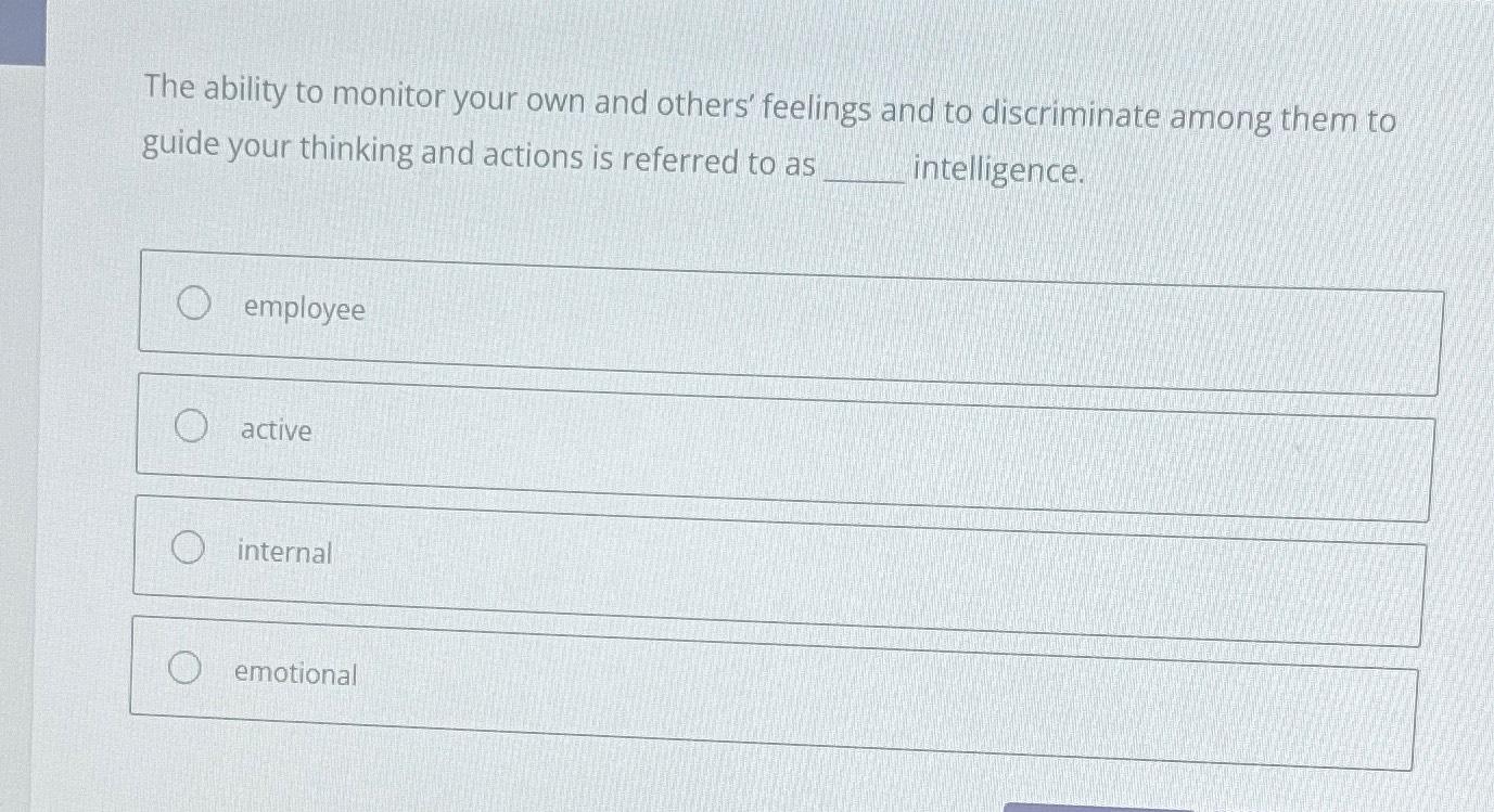 Solved The ability to monitor your own and others' feelings | Chegg.com