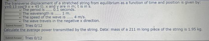 Solved The transverse displacement of a stretched string | Chegg.com
