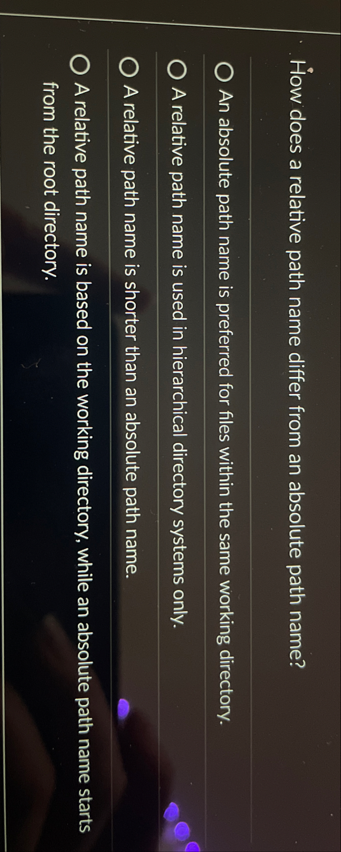 Solved How does a relative path name differ from an absolute | Chegg.com