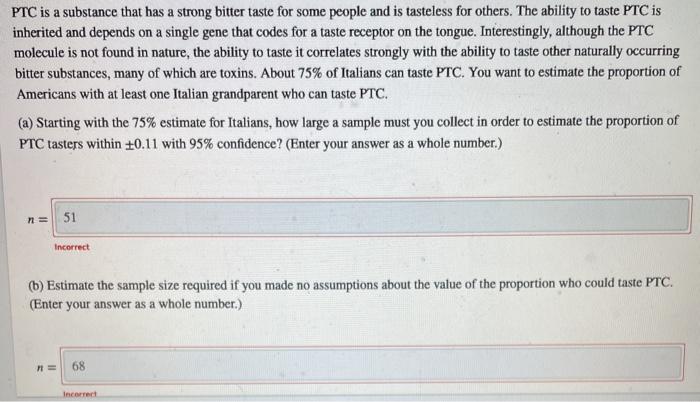 Solved PTC is a substance that has a strong bitter taste for | Chegg.com