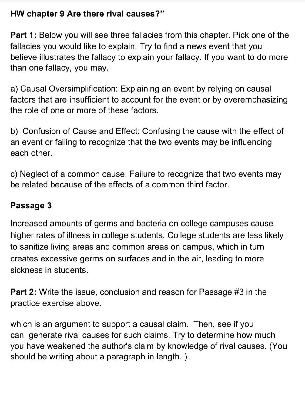 HW chapter 9 Are there rival causes?” Part 1: Below | Chegg.com