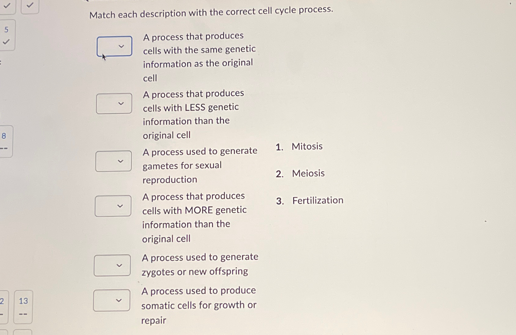 Match each description with the correct cell cycle | Chegg.com