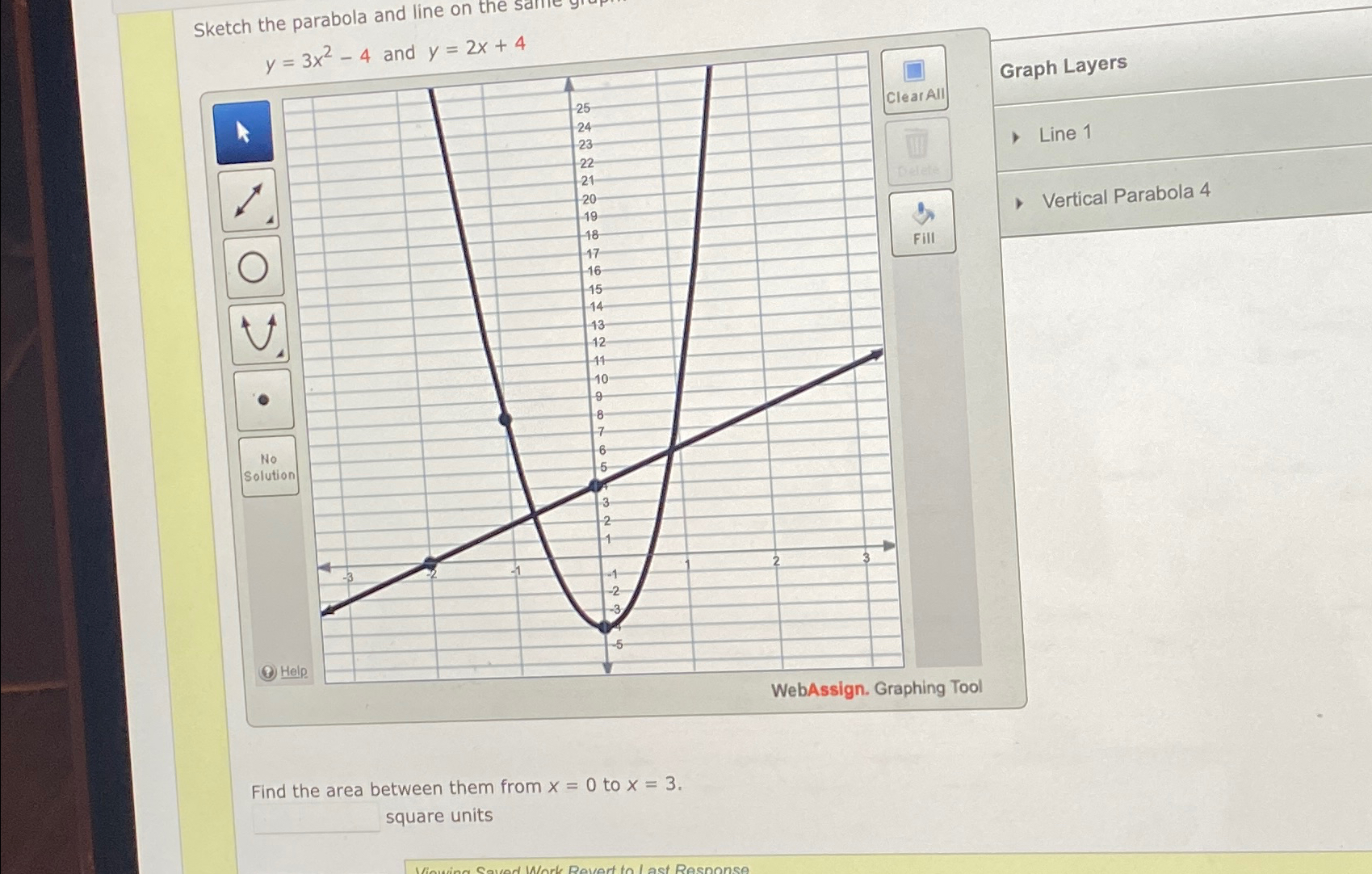Solved Sketch the parabola and line on the Same graphy=3x2-4 | Chegg.com