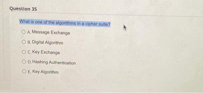 Solved Question 35 What is one of the algorithms in a cipher | Chegg.com