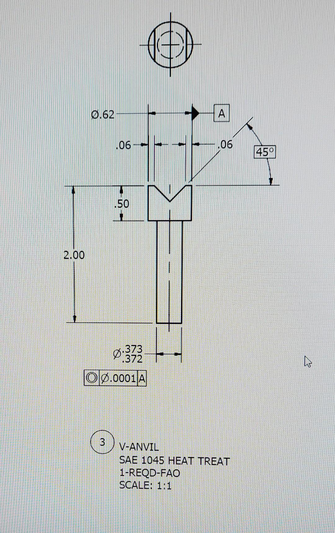 Solved 3) V-ANVIL SAE 1045 HEAT TREAT 1-REQD-FAO SCALE: 1:1 | Chegg.com
