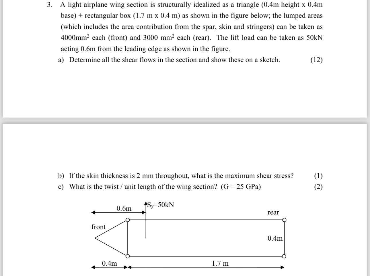 Solved A light airplane wing section is structurally | Chegg.com
