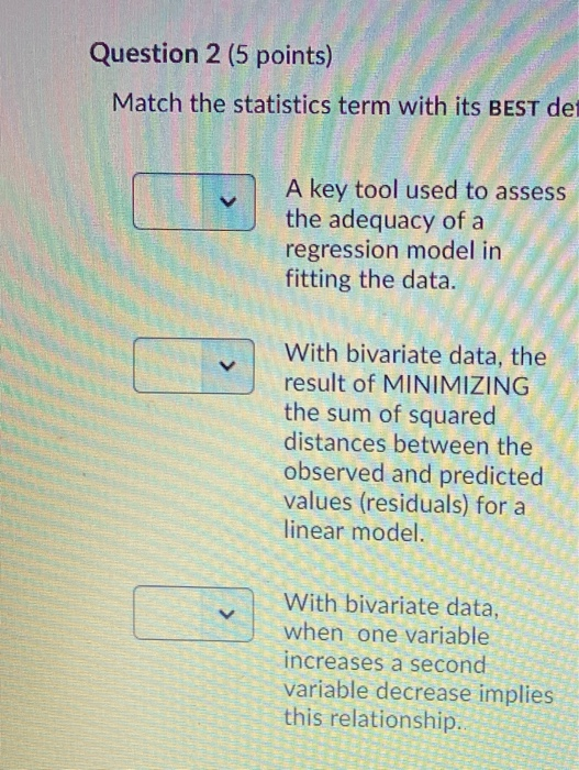 Solved Question 2 (5 points) Match the statistics term with | Chegg.com