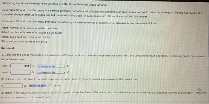 Solved Calculating the Direct Materials Price Variance and | Chegg.com