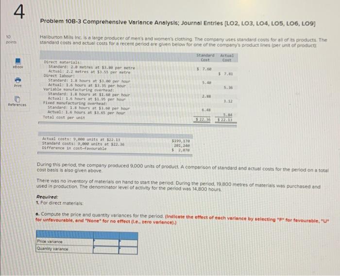 Solved Problem 10B-3 Comprehensive Voriance Analysis; | Chegg.com