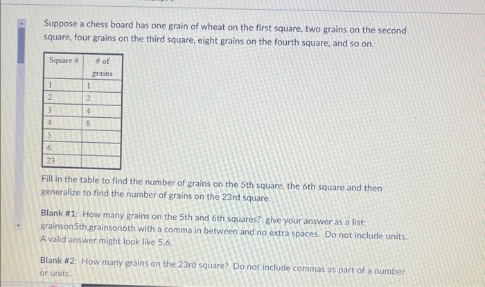 Solved Suppose a chess board has one grain of wheat on the | Chegg.com
